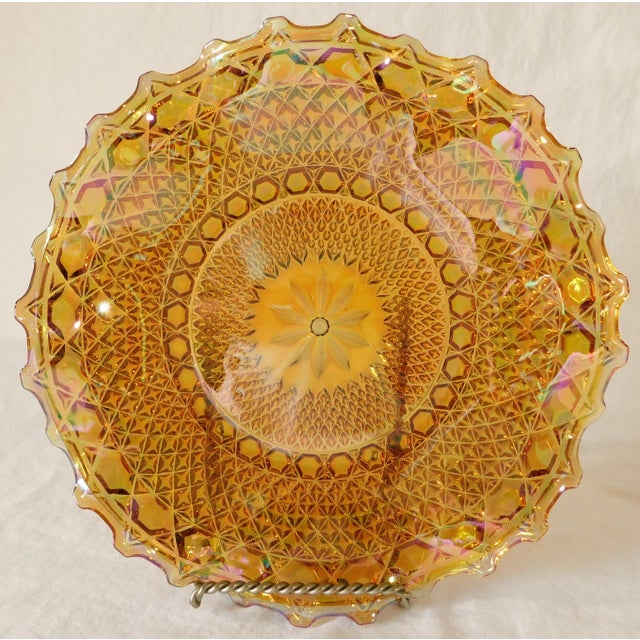 Large Vintage Indiana Iridescent Marigold Carnival Glass Scalloped