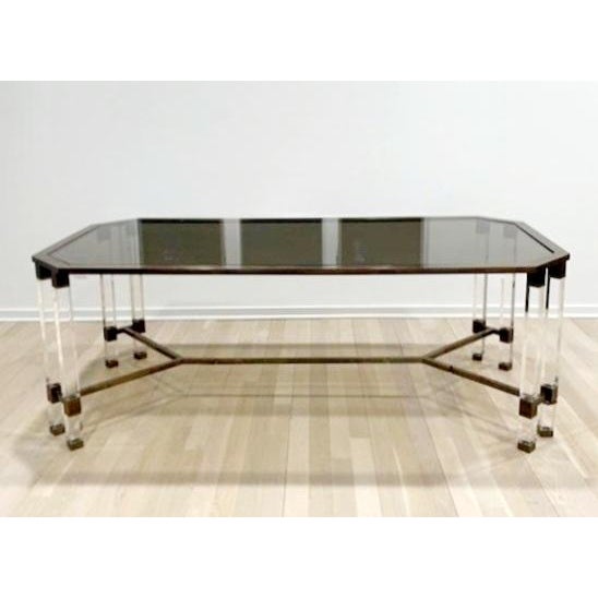 Large Brass Lucite Smoke Glass Dining Table | Chairish