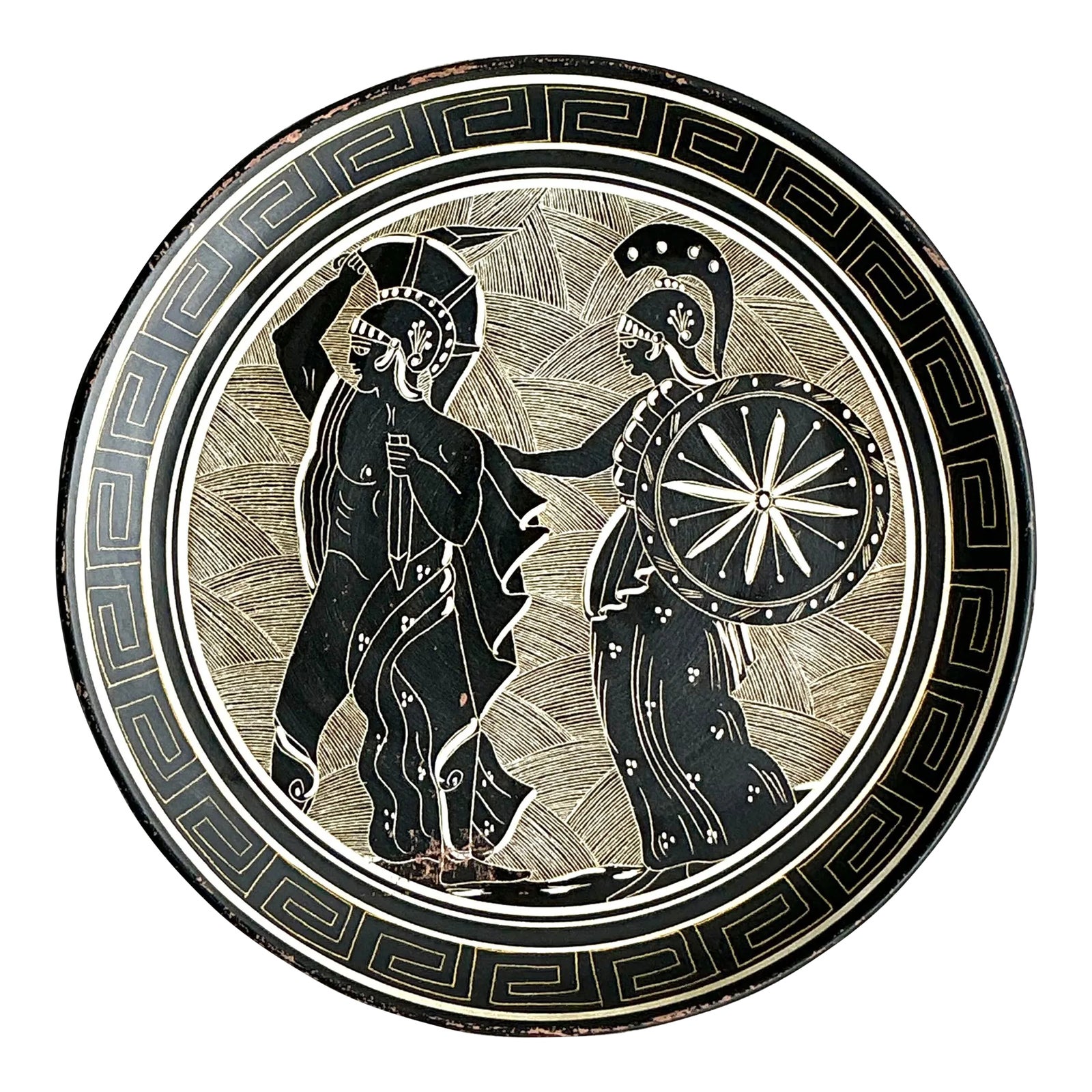 Vintage Boho Greek Key Figurative Plate | Chairish