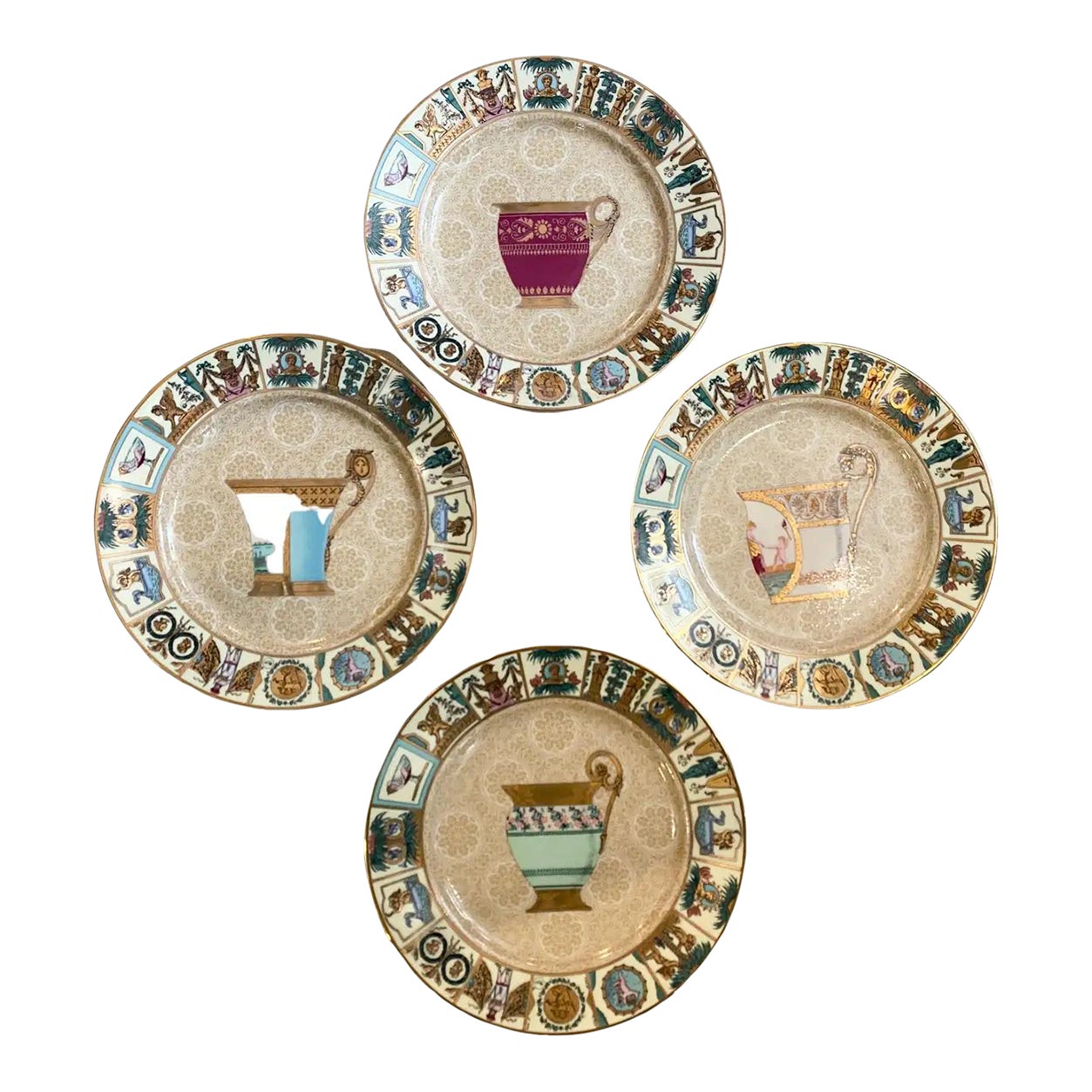 1980s, Amazing Set of Four Porcelain Italian Mural Plates by Gucci ...