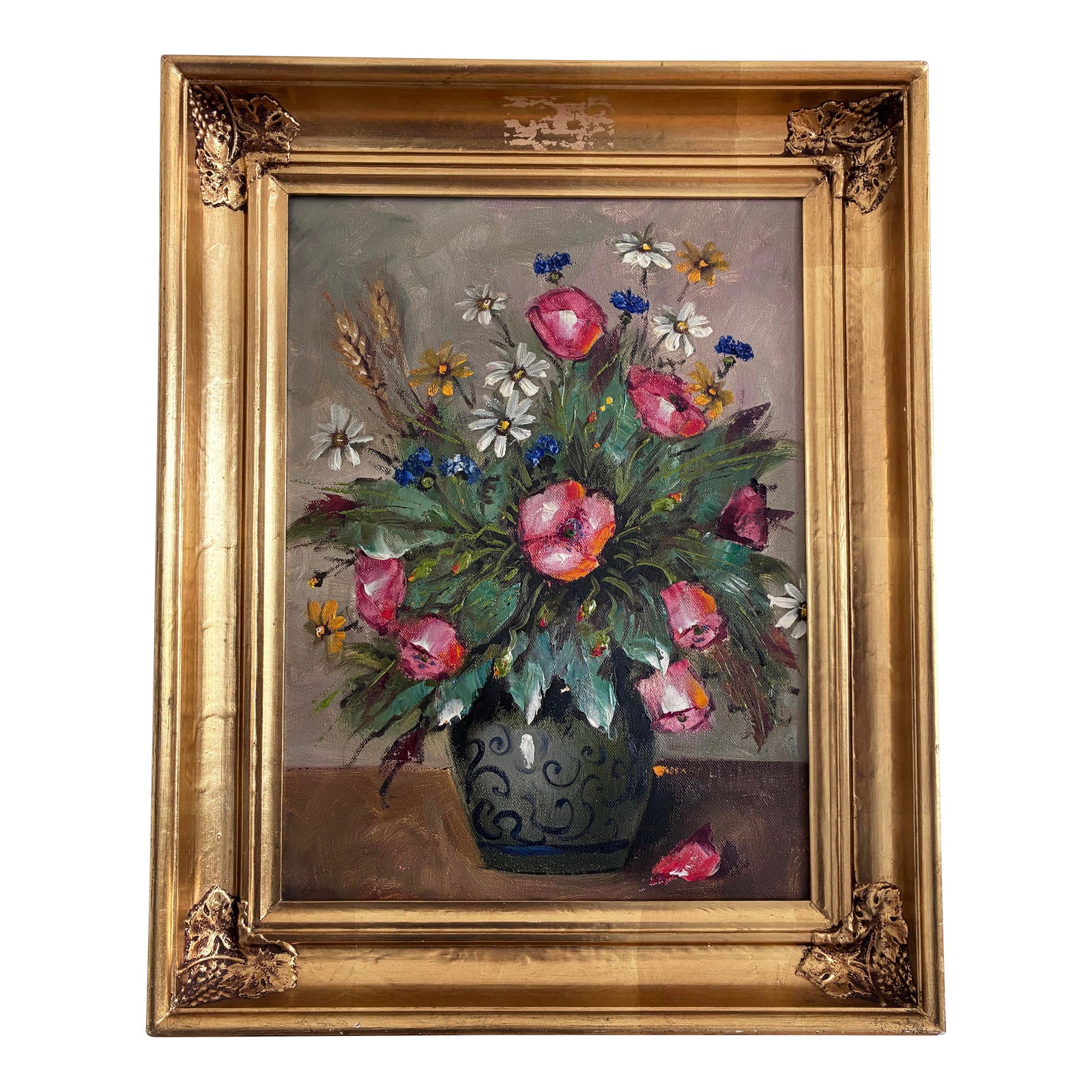 Vintage Original Flower Still Life Oil Painting: Framed Floral Art ...