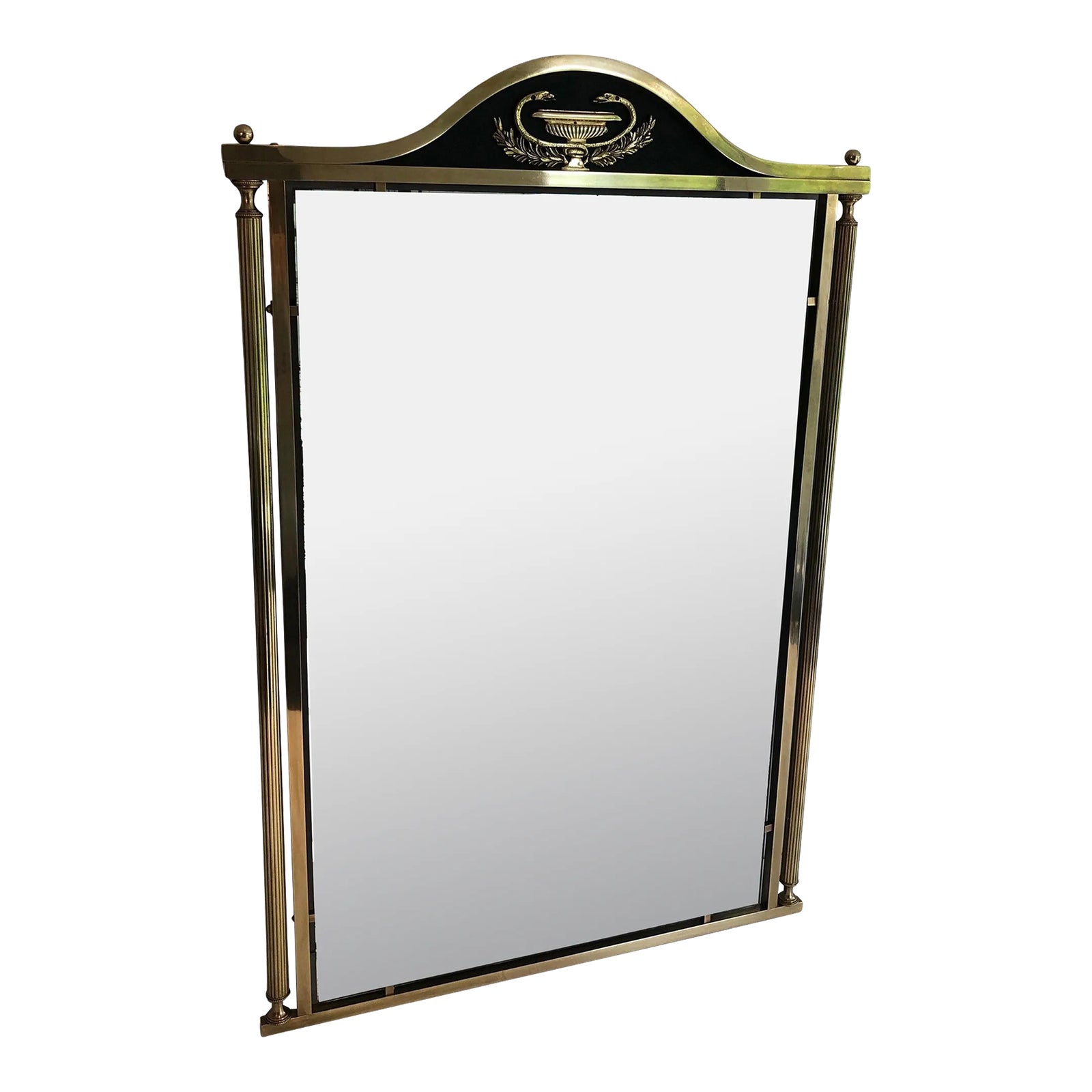 1940s Neoclassical Style Brass and Lacquered Metal Mirror with Cup and ...