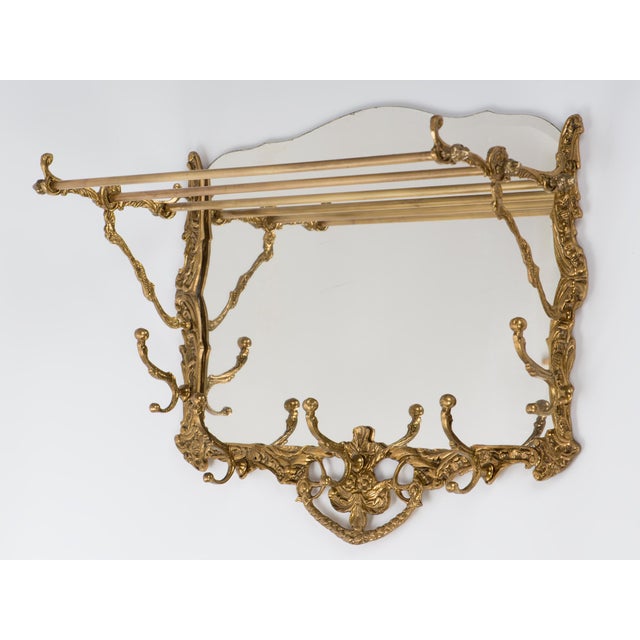 Vintage Spanish Wall Mounted Brass Shelf and Coat Rack With Mirror ...