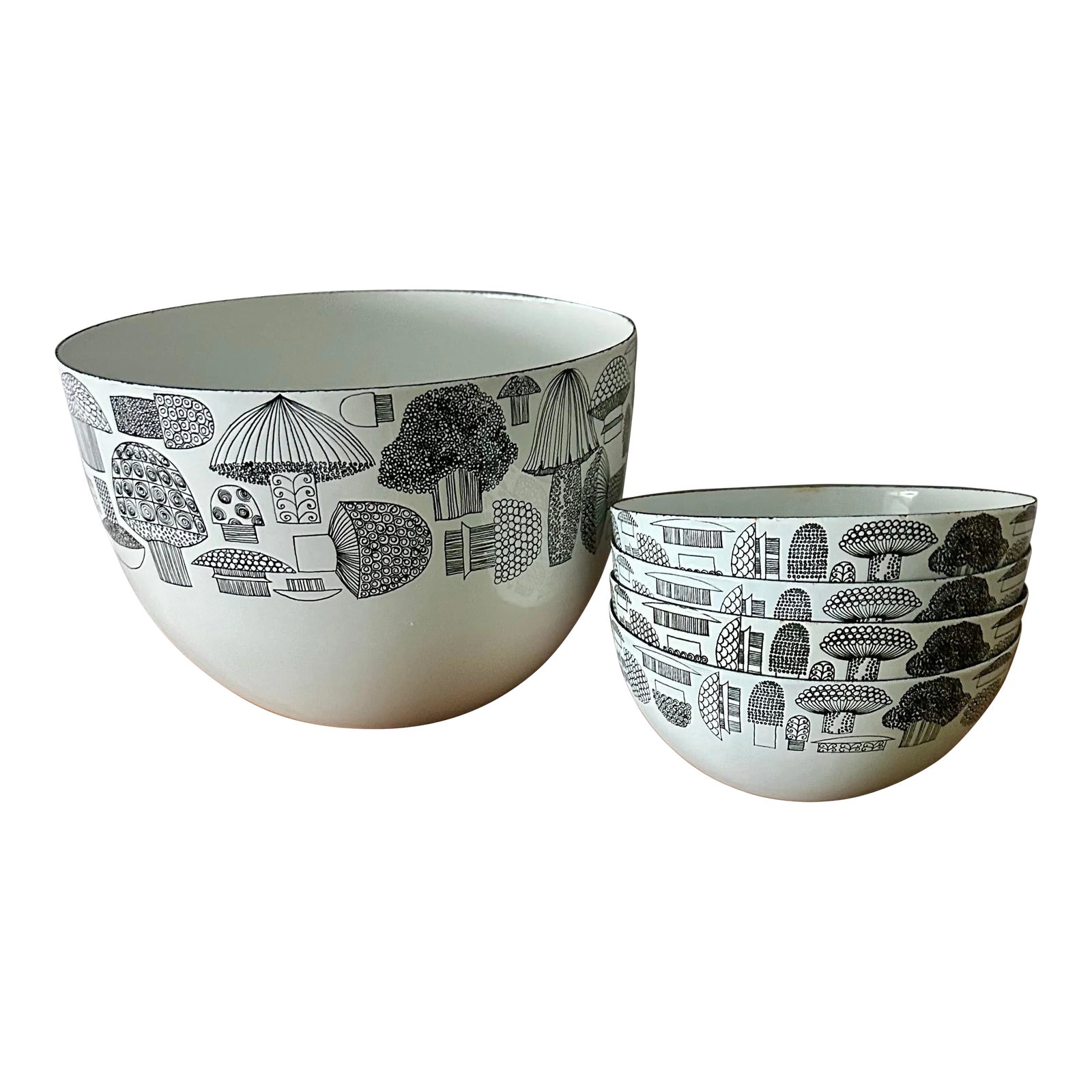 Arabia Finland Finel Enamel Mushroom Bowl - Set 5 | Chairish
