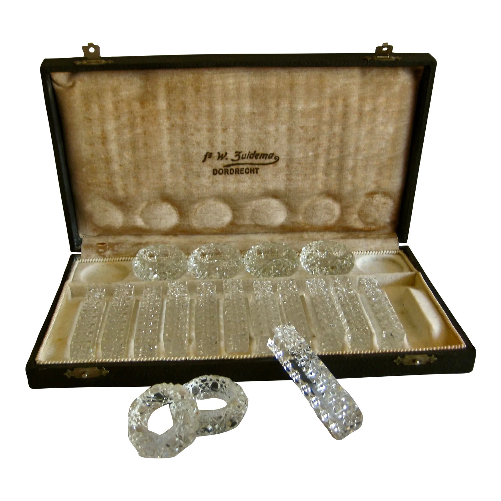 Late 19th Century Cut Crystal Salt and Knife Rests- Set of 18 | Chairish