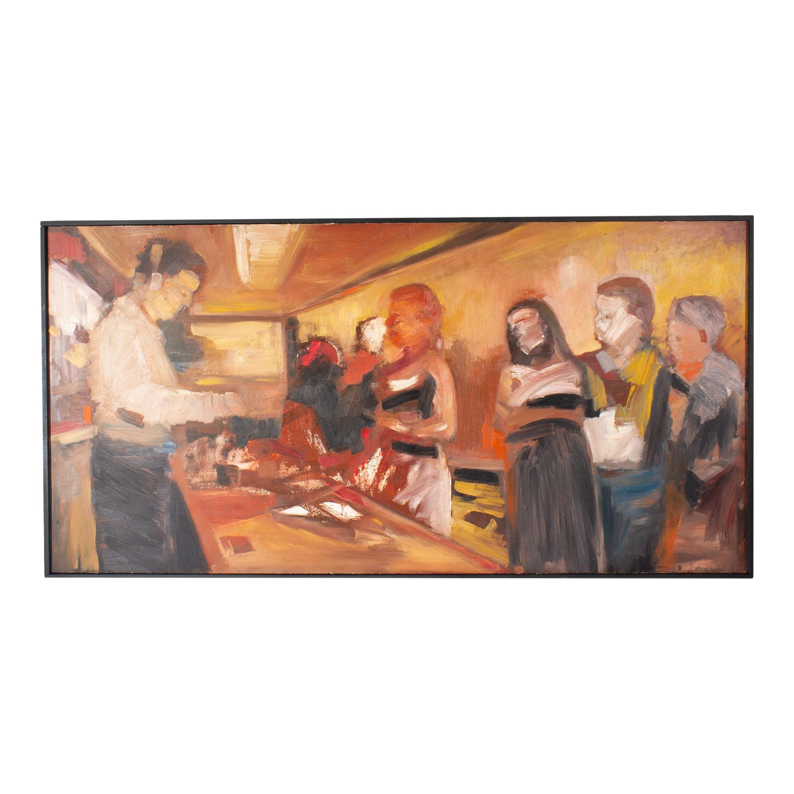 Oil on Board Painting of Bar by Darrell L. Anderson | Chairish