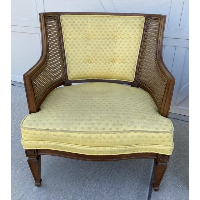 1950s Hibriten French Bergere Walnut Cane Yellow Upholstered Club ...