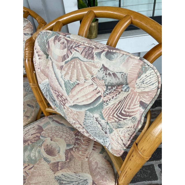 Vintage Set of 4 Coastal Rattan Dining Chairs With Curved Backs and ...