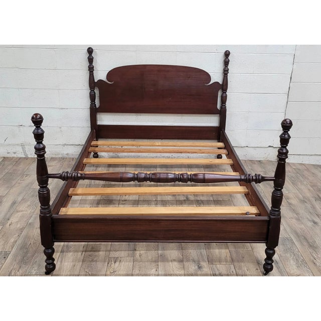 Vintage Full Size Colonial Style Low Four Poster Bed | Chairish