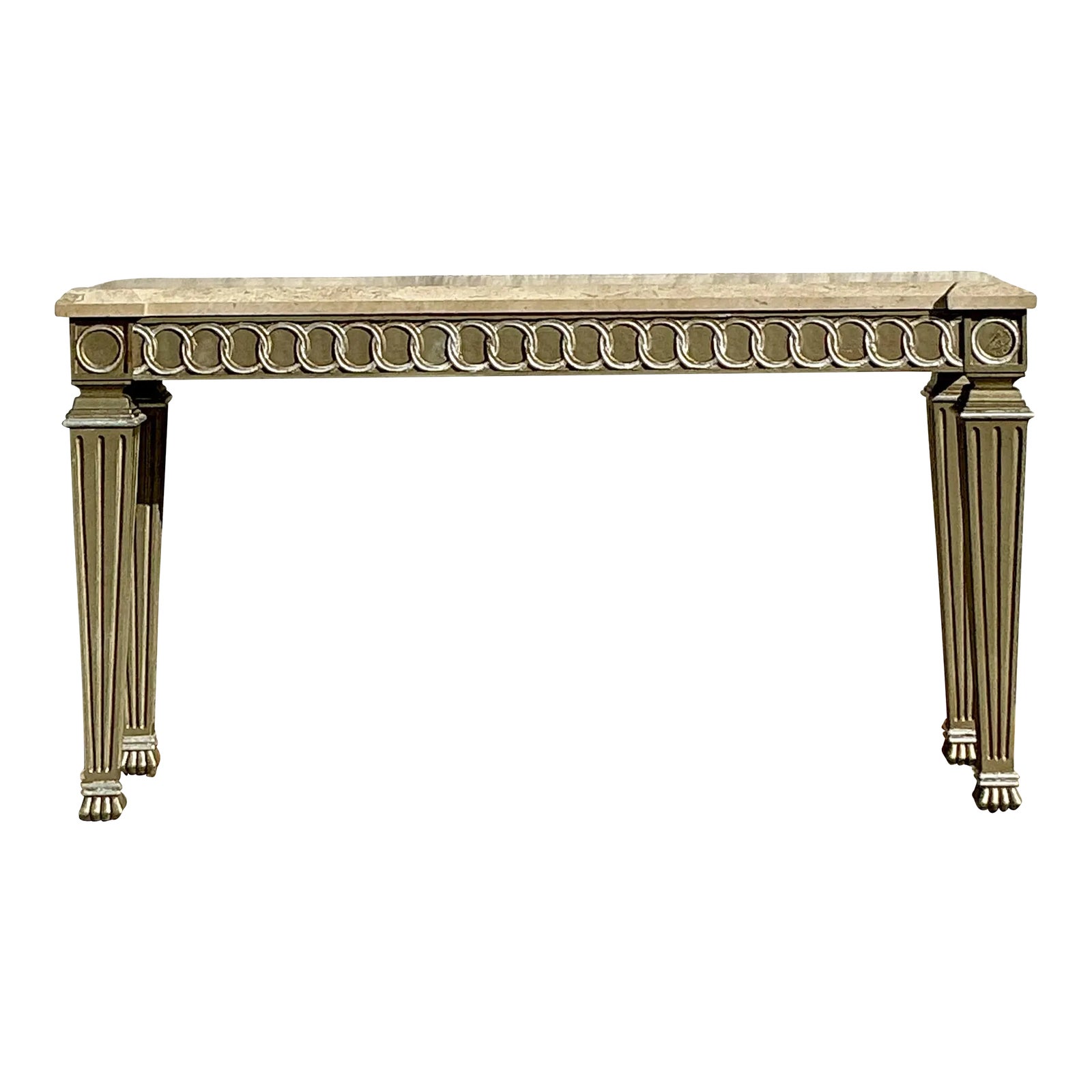 Vintage Regency Silver Rings Travertine Top Console Table | Chairish