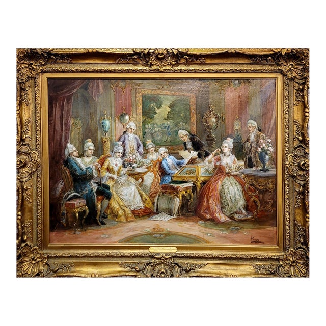 19th Century French Rococo Court Scene -Music Party-Oil Painting | Chairish