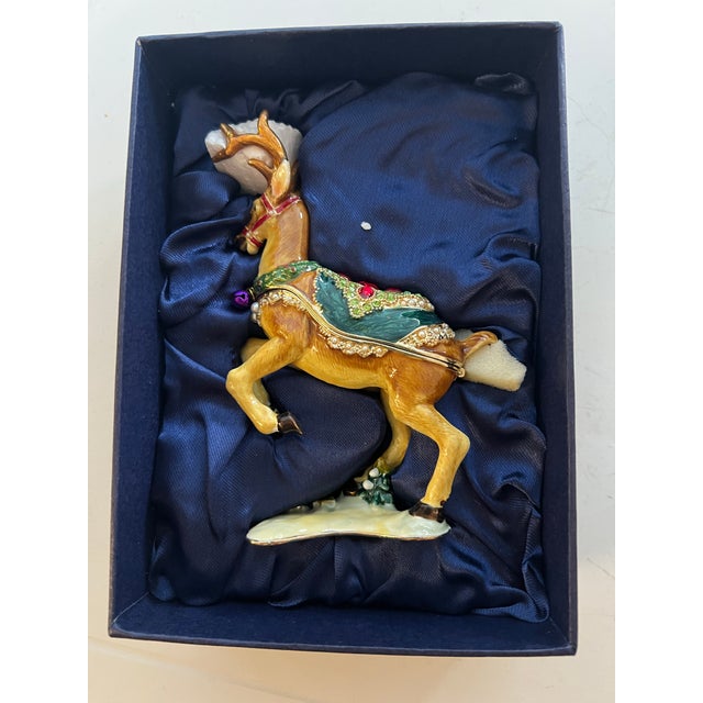 1990s Goldtone Enameled Reindeer Trinket Box With Bejeweled Crystals ...