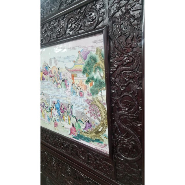 Antique Chinese Hand Painted Porcelain With Ornate Carved Rosewood ...