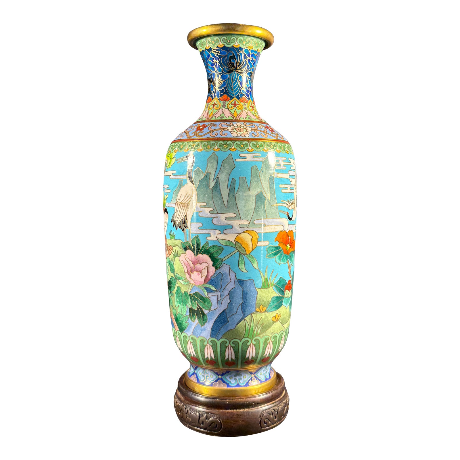 Vintage Chinese Cloisonné Vase Jingfa / Ding Hua with Stand Floral ...