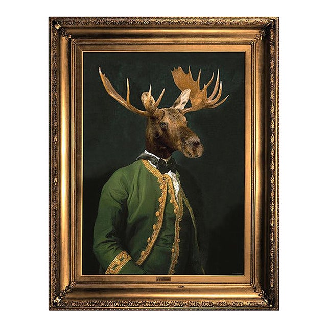 Anthropomorphic Moose Animal Portrait | Fun Wall Art | Chairish