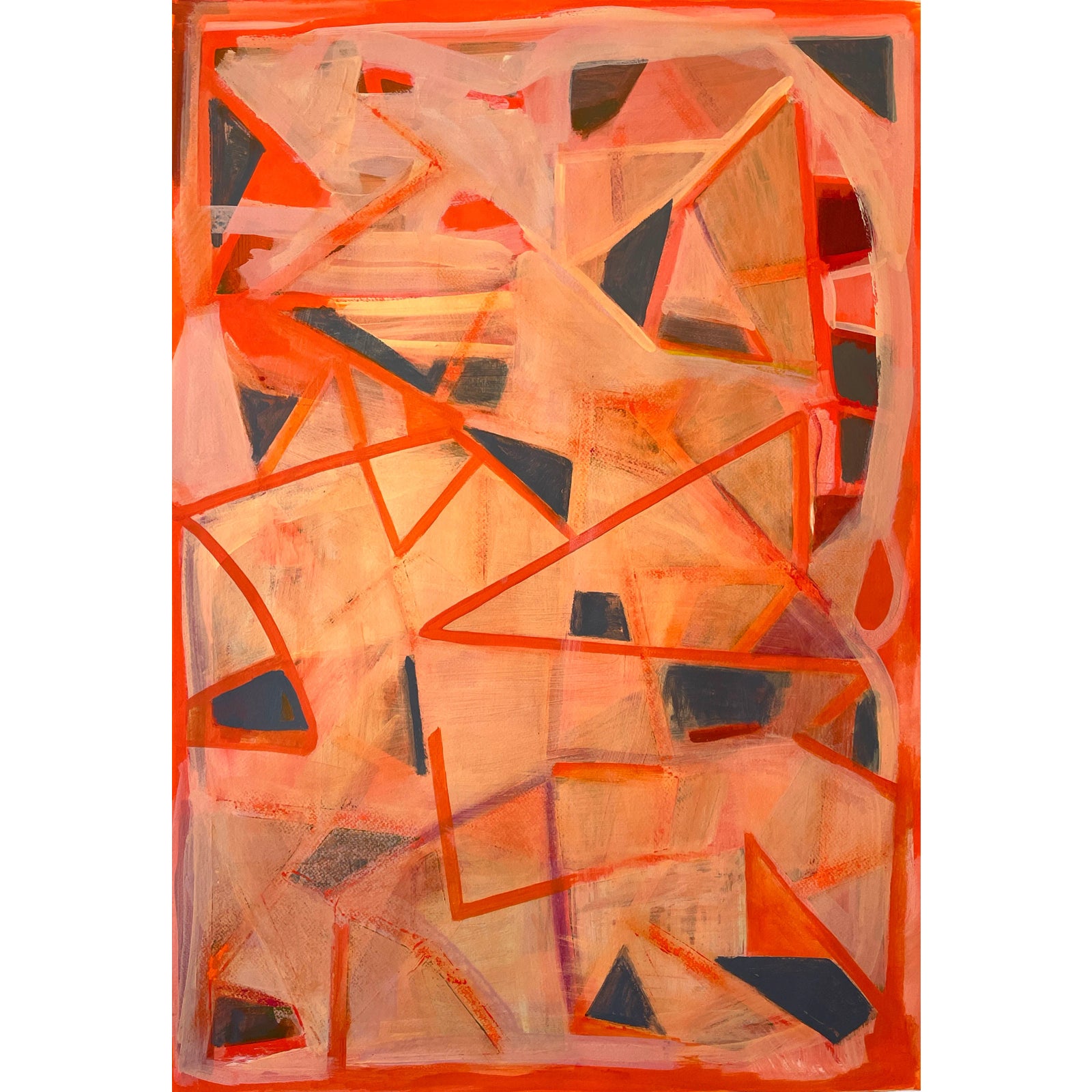Abstract Paint With Geometric Orange Shapes | Chairish