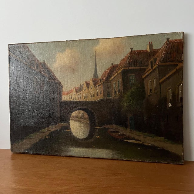 1920s Amsterdam Canal Oil Painting | Chairish