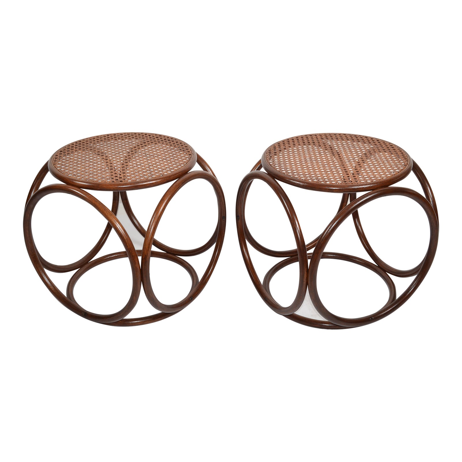 1950s 2 Michael Thonet Style Bentwood Cane Stool Ottoman Side Table End ...