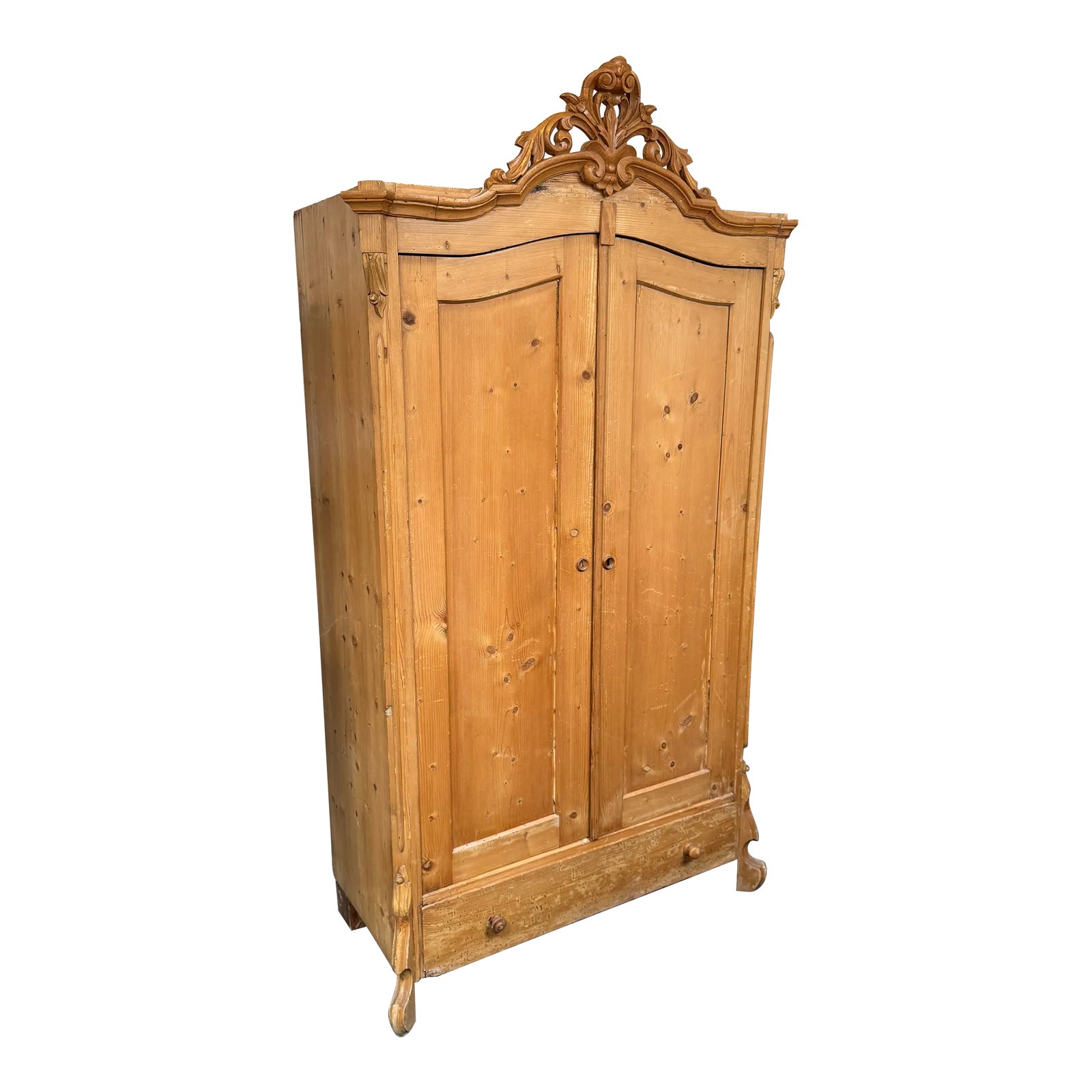 Antique English Pine Linen Wardrobe | Chairish