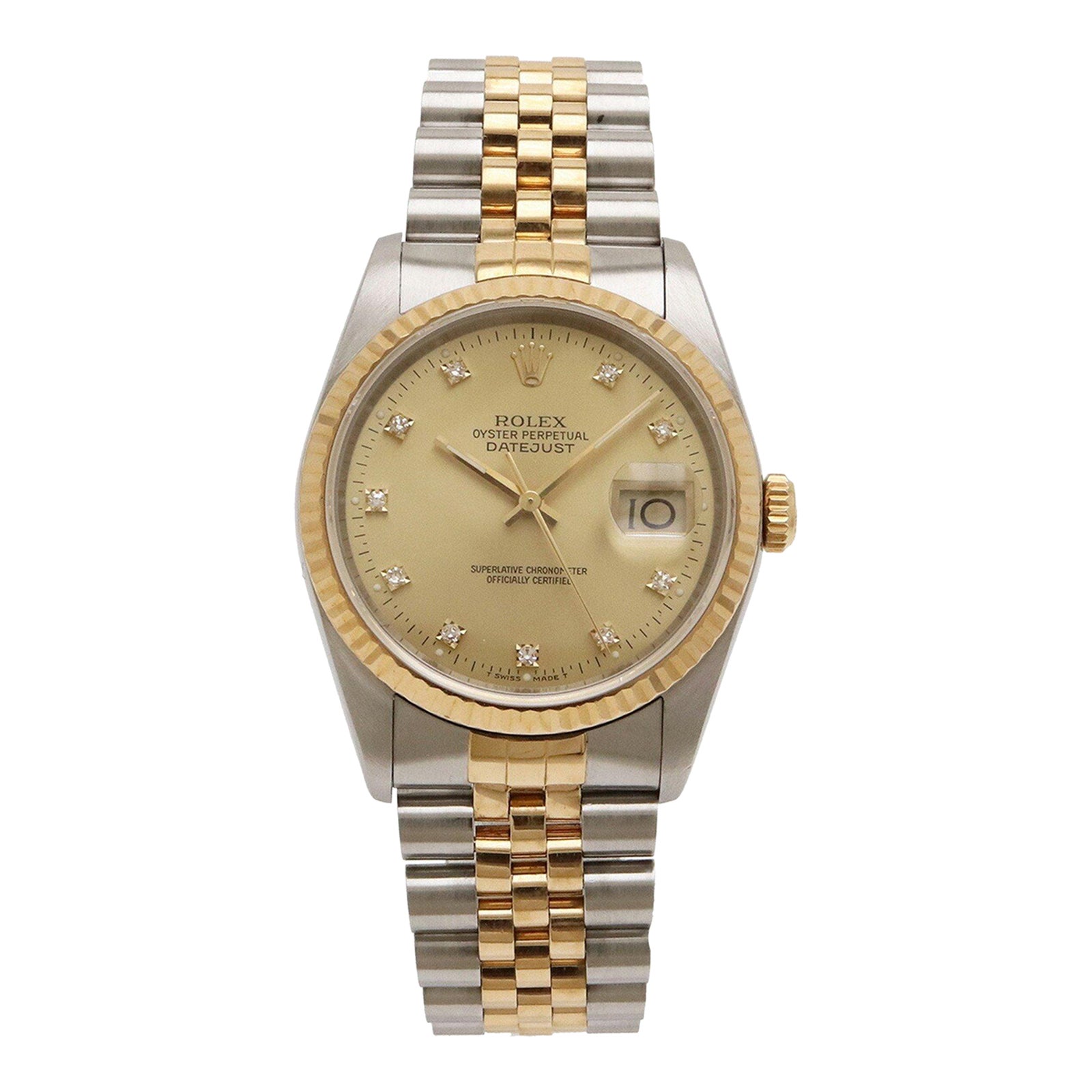 Rolex Datejust 10P Diamond Date Champagne Dial Ss/Yg R Number Men's At ...