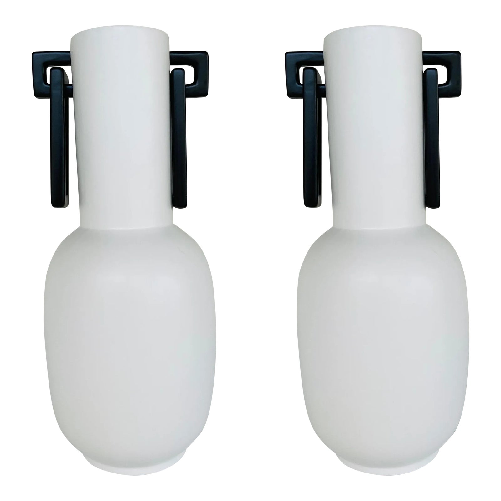 Global Views Modern Black and White Amphora Vases Pair | Chairish
