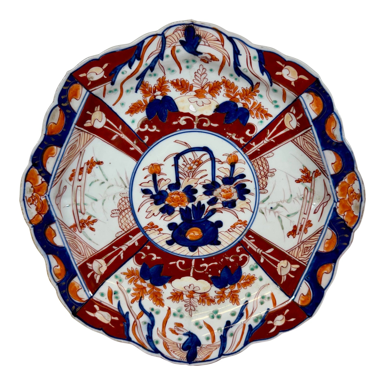 Large Antique Octagonal Scalloped Edge Porcelain Imari Plate Decorated ...