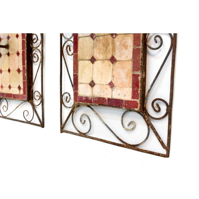 Terracotta Tile Wall Sconce With Candle Cup Red Accents | Chairish