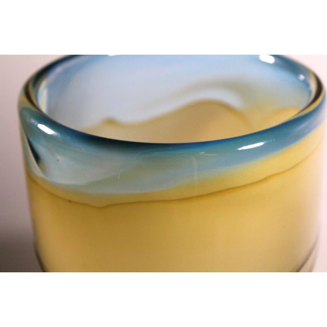 1986 Jack Schmidt Postmodern Studio Yellow & Blue Hand Blown Glass Vase ...