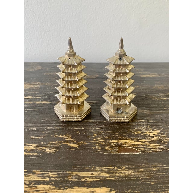 Silver Godinger Chinoiserie Pagoda Salt and Pepper Shakers | Chairish