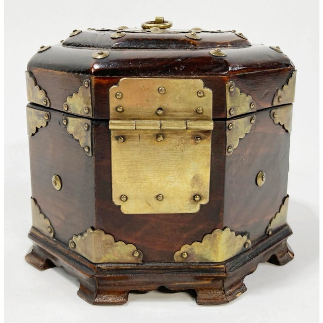 Vintage Chinese Angular Wood Box With Brass Hardware | Chairish