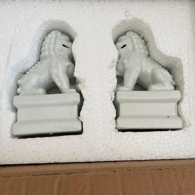 Modern Chinoiserie Mini White Foo Dogs- a Pair | Chairish