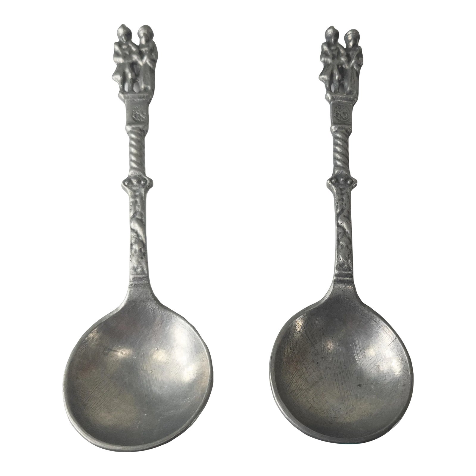 18th Century Pair of Dutch Pewter Wedding Spoons With Figures, Dated ...