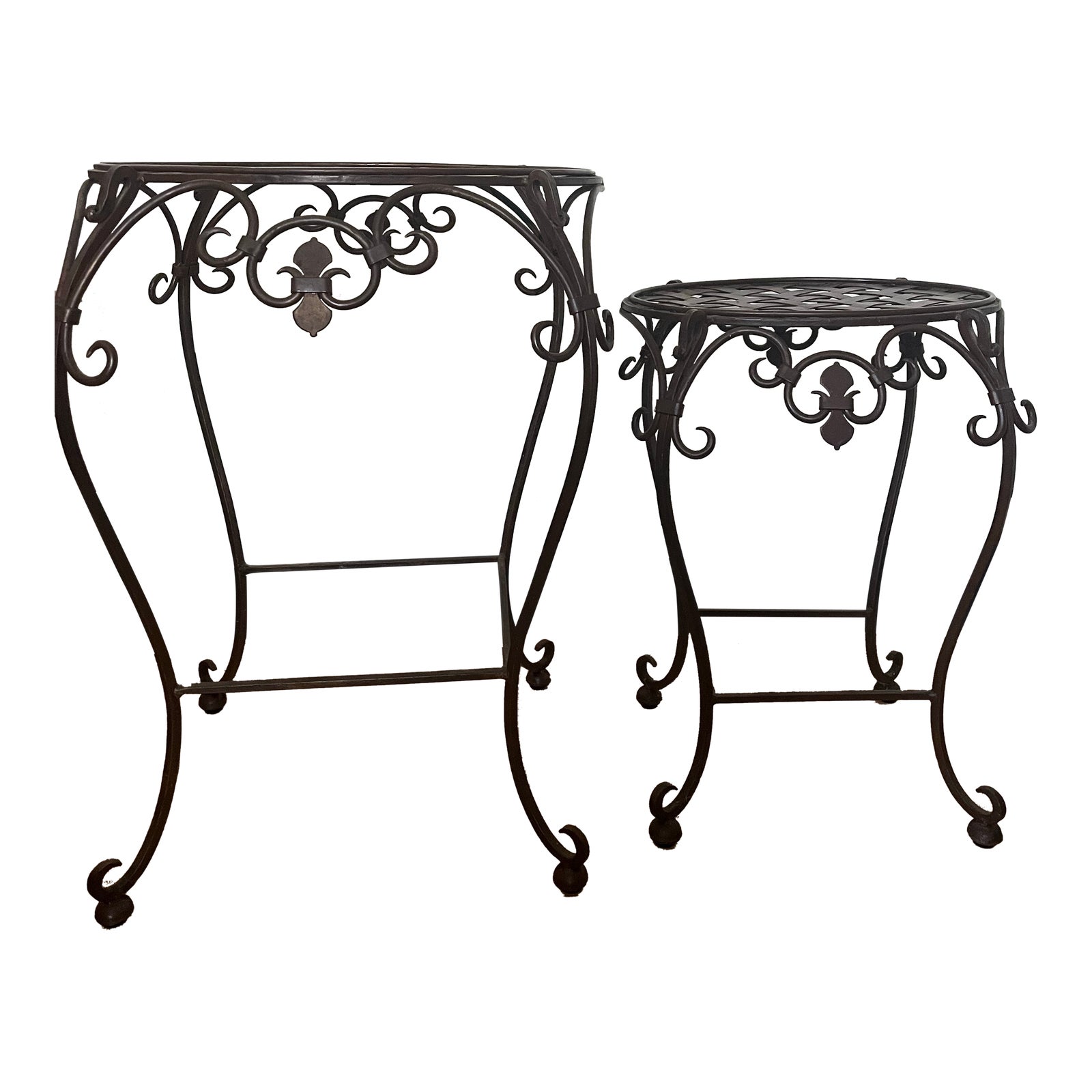 Late 20th Century Wrought Iron Metal Basket Weave Top Patio Tables ...