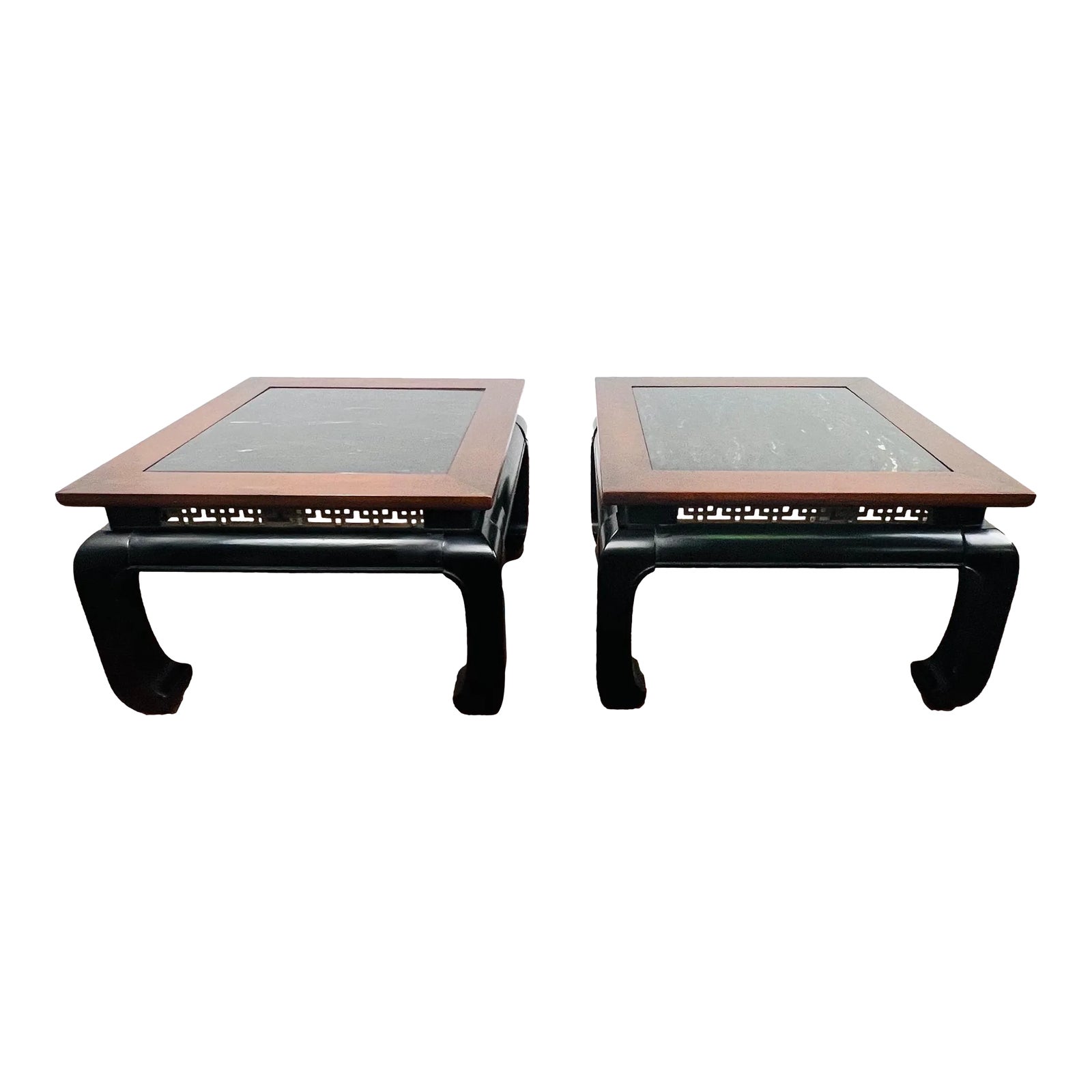 1970s Pair of Marble Top Ming Side Tables | Chairish