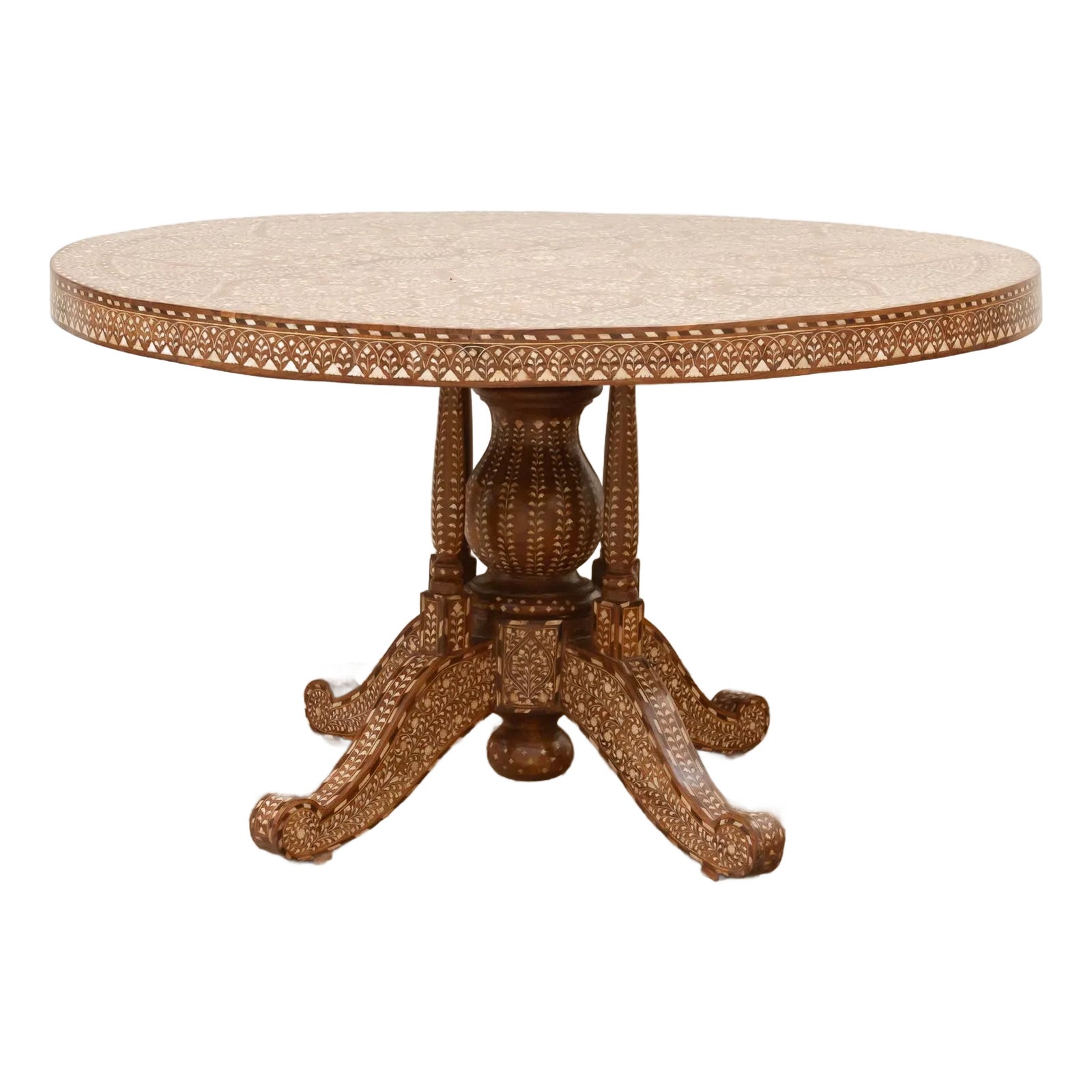 Floral Inlaid British Colonial Round Table | Chairish