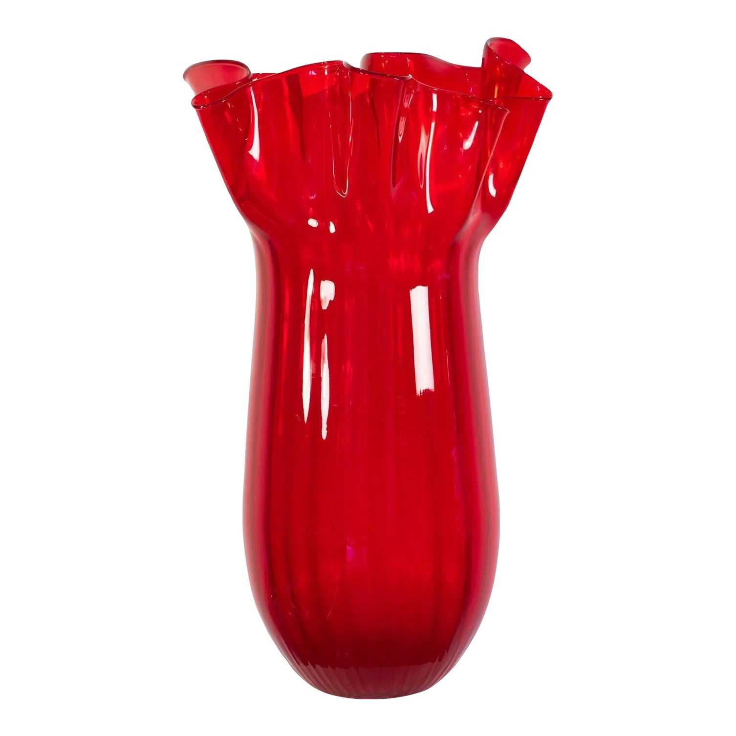 Monumental Ruby Red Italian Murano Art Glass Vase by Venini | Chairish