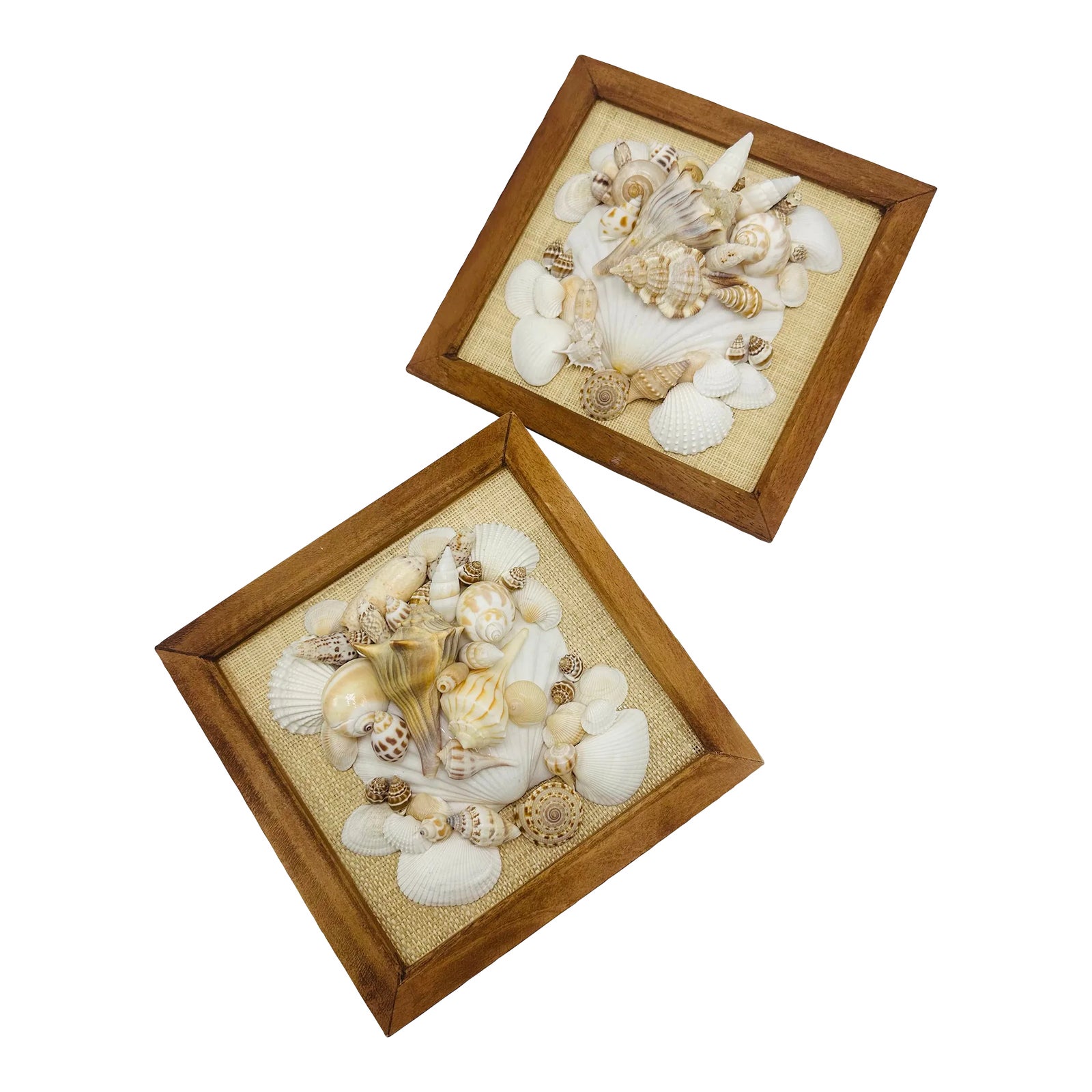 Vintage Coastal Handmade Shell Plaques, a Pair | Chairish