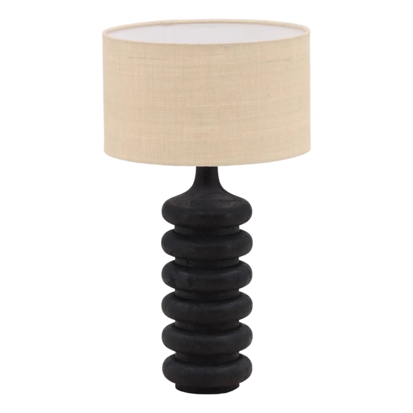 Alvaro Modern Black Wood & Jute Table Lamp | Chairish