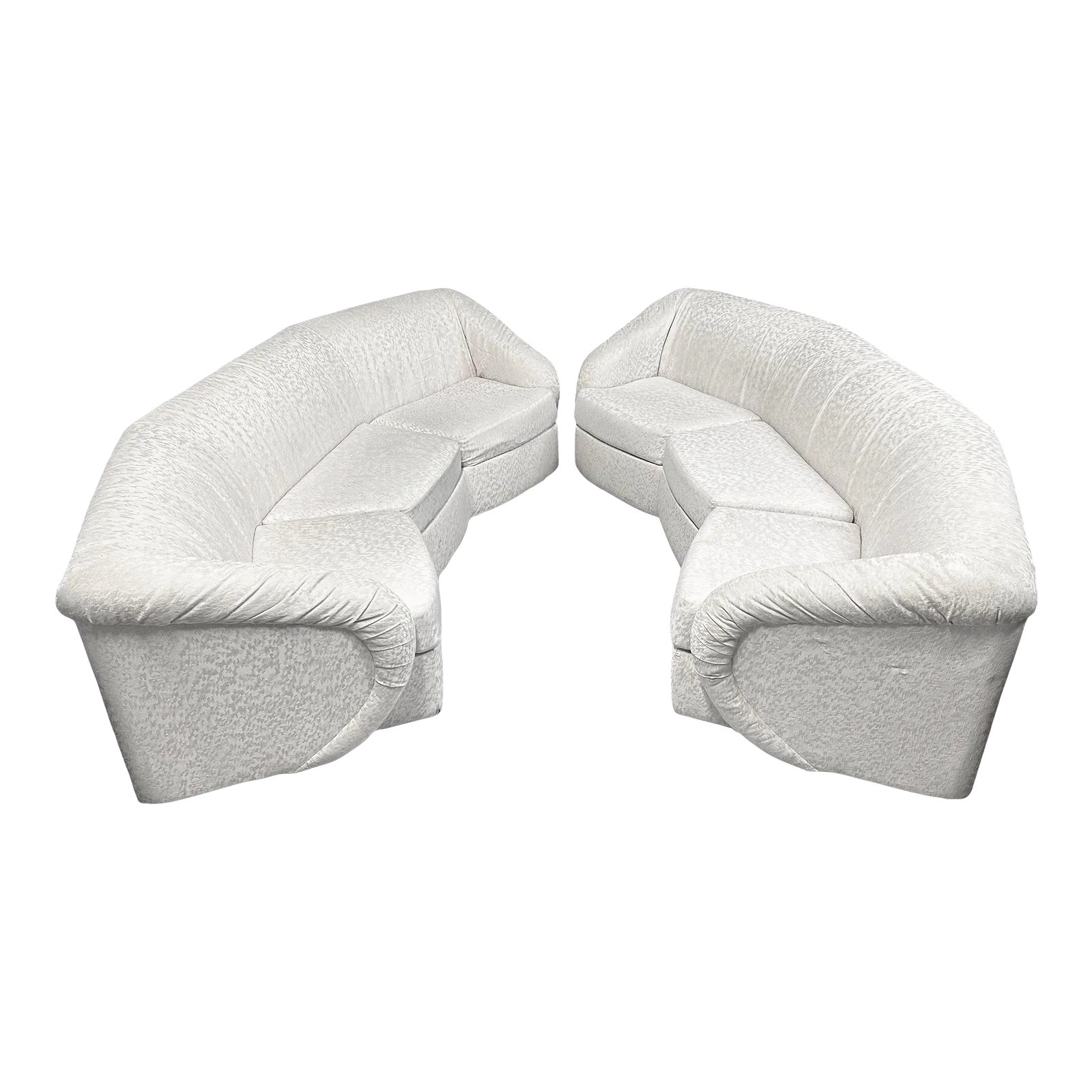 1980s Pair of Modern Curved Octagonal Sofas With Sculptural Arms | Chairish