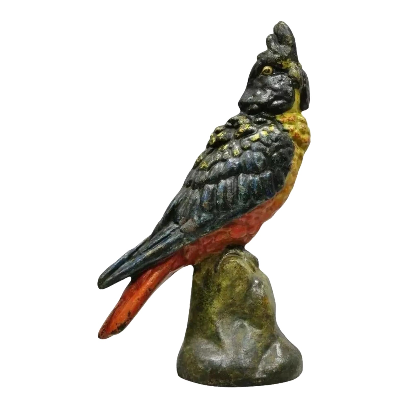 Antique Cast Iron Hand Painted Cockatoo Parrot Figurine Doorstop | Chairish