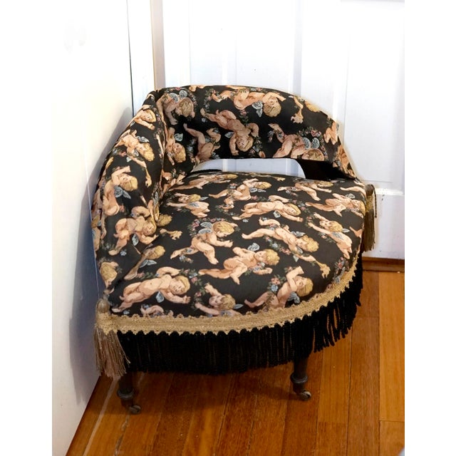 19th Century Upholstered Walnut Chit Chat Corner Chair With Cherubs ...