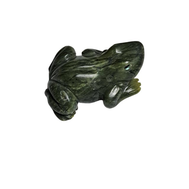 Mid-Century Modern Chinese Carved Jade Frog Dark Green Veins Primitive ...