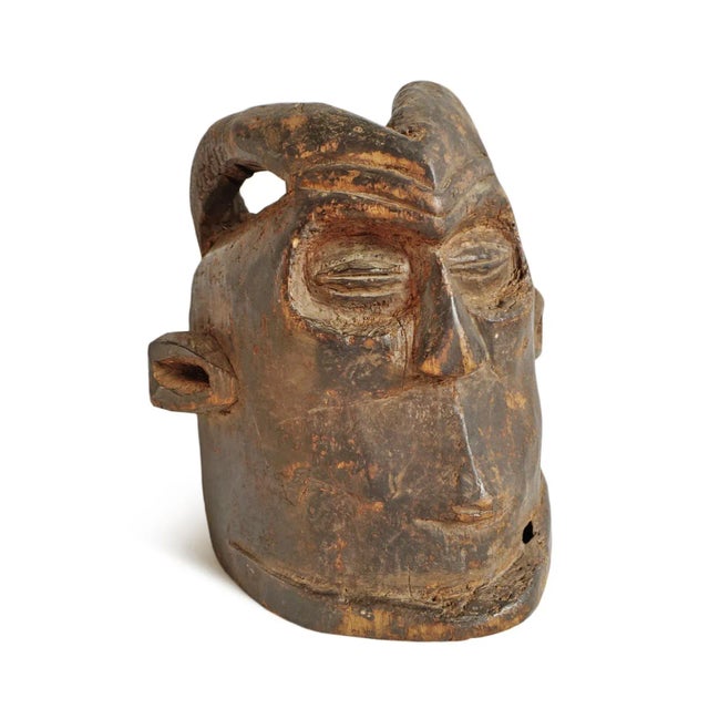 Vintage Carved Wood Helmet Mask | Chairish