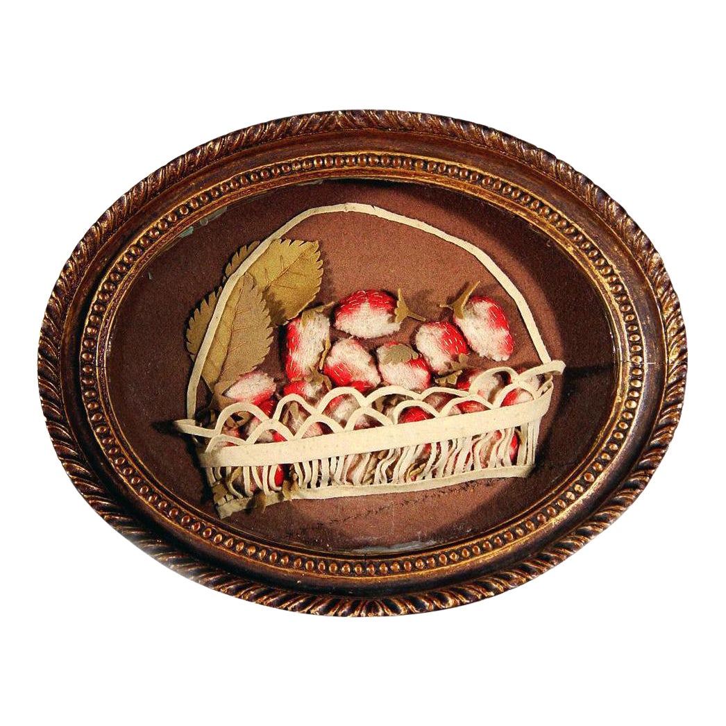 American Applique Picture of a Basket of Strawberries | Chairish