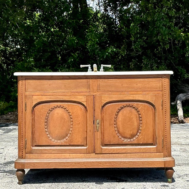Vintage Traditional Carved Wooden Single Sink Vanity | Chairish