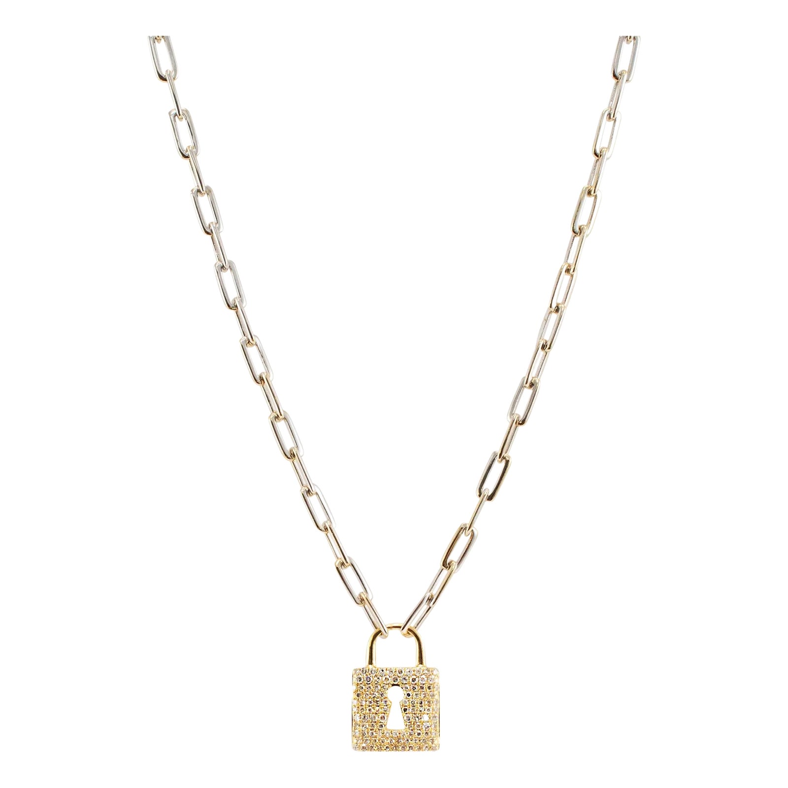 Ladies 14k White & Yellow Gold Pave Diamond Locket Pendant Necklace ...