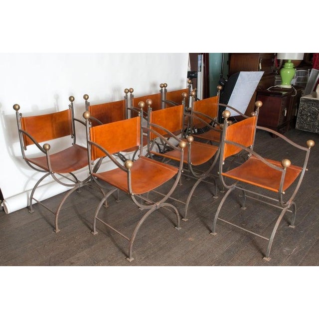 Mid 20th Century Italian Steel and Leather Curule Chairs - Set of 8 ...