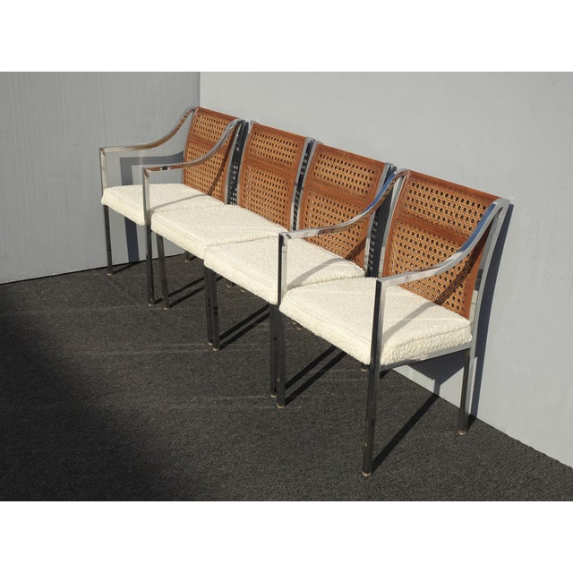Four Mid Century Howell Cane Chrome Quality Dining Room Chairs W Boucle ...