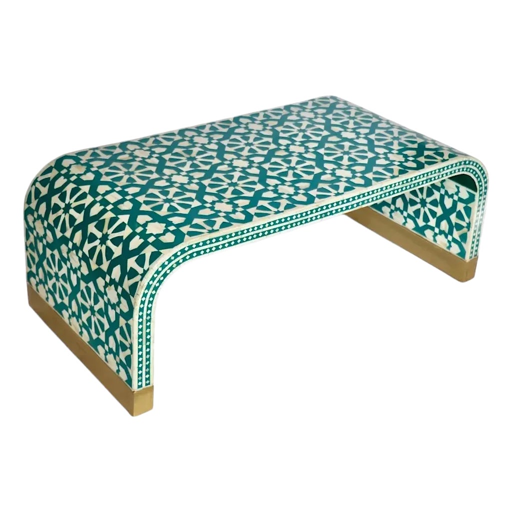 Fez Bone Inlay Coffee Table With Arabesque Pattern- Turquoise | Chairish