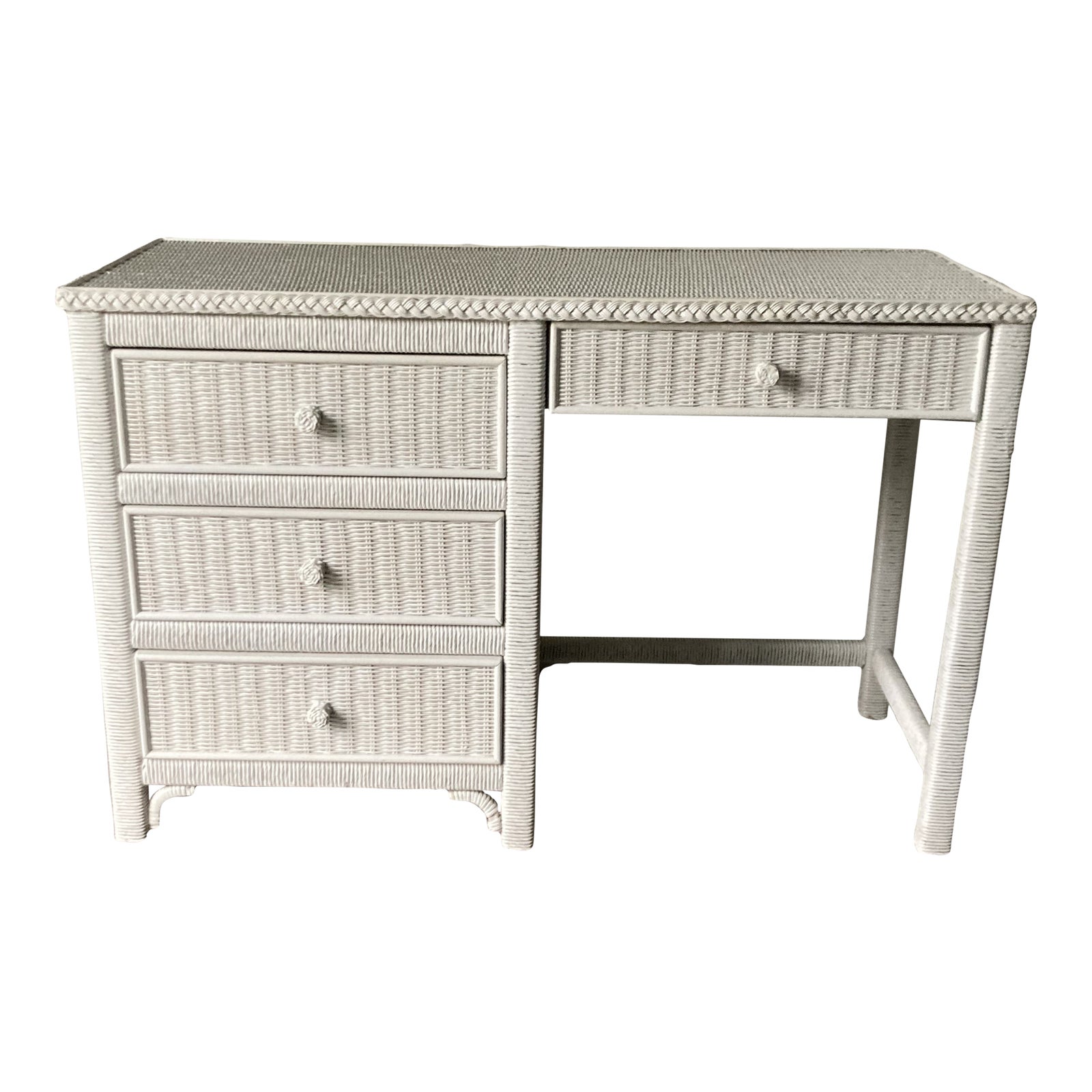 Late 20th Century Henry Link for Lexington White Wicker Desk | Chairish